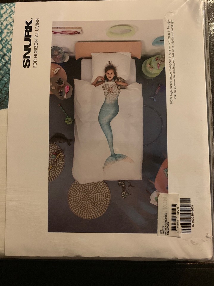 SNURK Duvet Cover & Pillowcase Mermaid Twin Size Bed Kids Cute! Unique ...