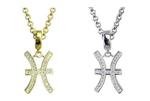 Pisces Zodiac Symbol Silver or Gold Plated Pendant - Horoscopes Star ...