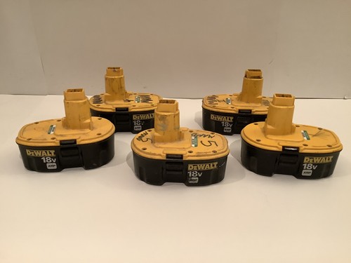 LOT OF 5 DEWALT DC9096 NICD 18 VOLT XRP BATTERIES FOR REBUILD OR PARTS ...