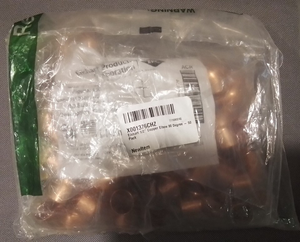 Elkhart 107C 1/2 inch 90 degree Copper Elbow Close Ruff - Bag of 50 USA ...