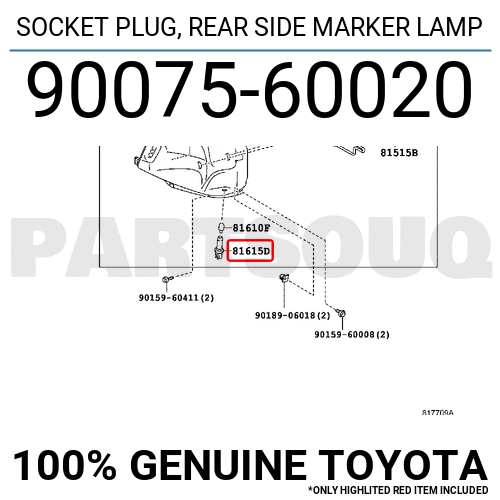 9007560020 Genuine Toyota SOCKET PLUG, REAR SIDE MARKER LAMP 90075 ...