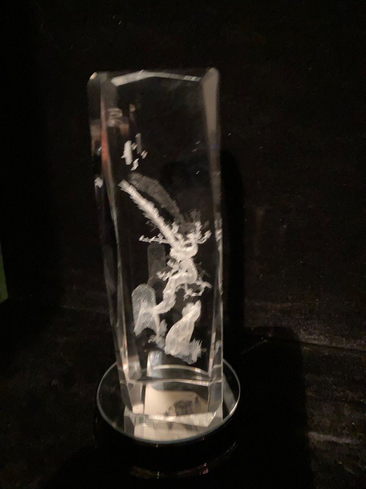 Glass Crystal Cube 3D Laser Etched 6" Tall Paperweight w/Cats and ...
