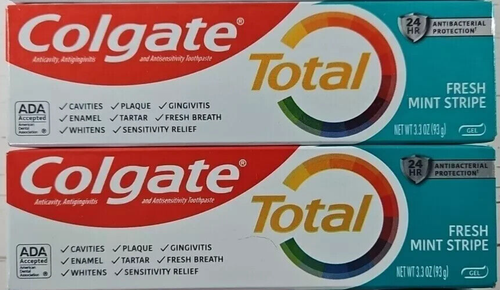 Lot of 2 Colgate Total Fresh Mint Stripe Gel Toothpaste 3.3 oz Each Exp ...