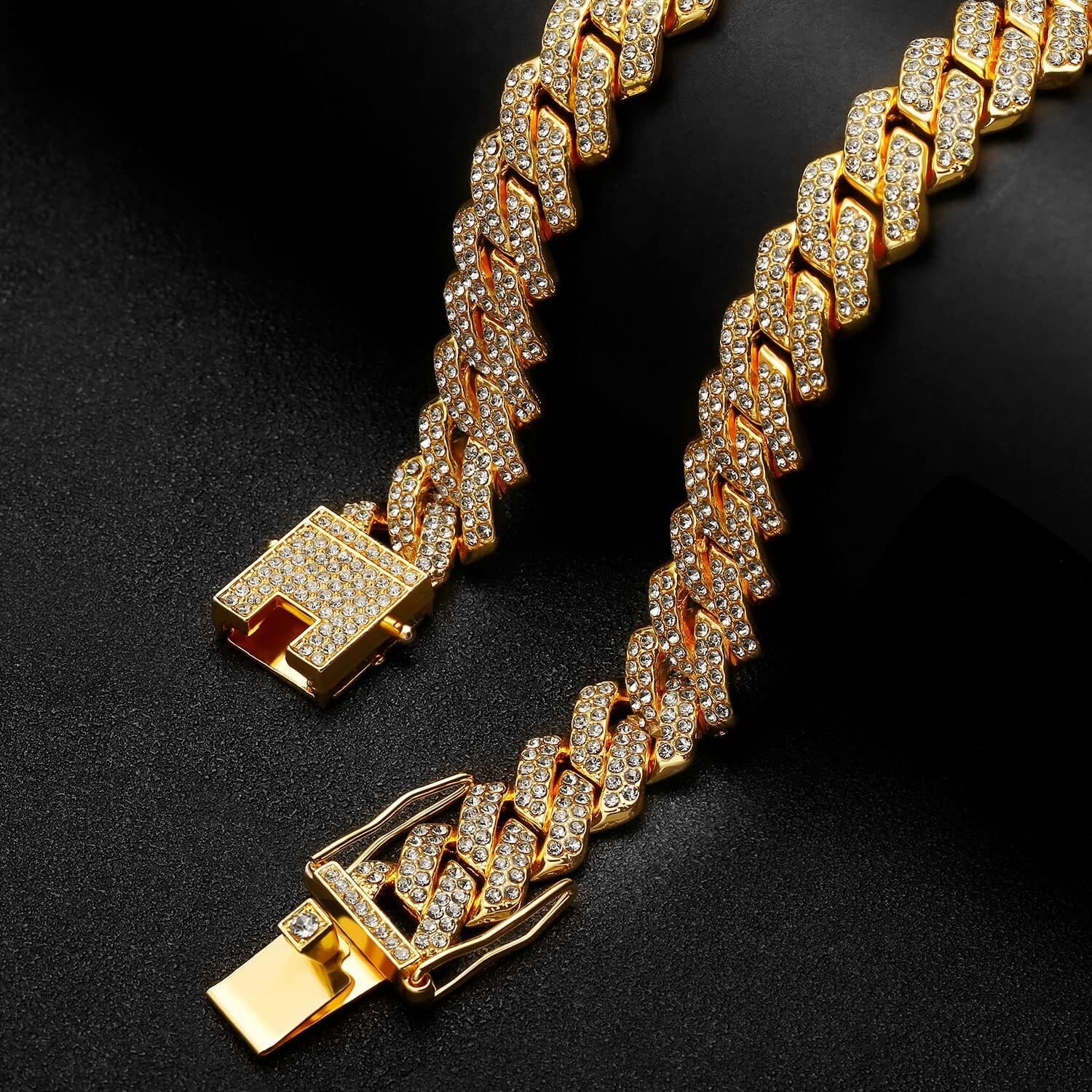 Miami Cuban Necklace Bling Diamond Chains Cubic Zirconia, 13mm Silver ...