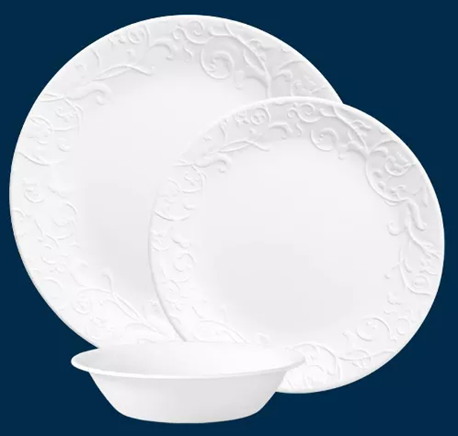 Corelle 18-pc Vitrelle White Embossed Bella Faenza Dinnerware Set ...