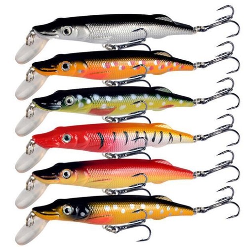 6PCS Crankbait Fishing Lure Hard Floating Pike Artificial Minnow Bait ...