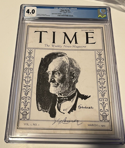 CGC 4.0 Newsstand Time Magazine Vol 1 No 1 March 3 1923 15th Anniv ...