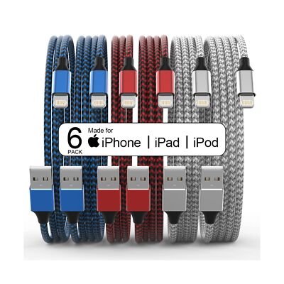[Apple MFi Certified] 6Pack 3/3/6/6/6/10 FT iPhone Charger Nylon ...
