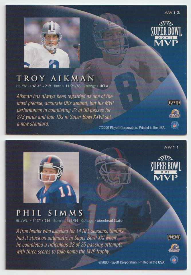 2000 Playoff Prestige Award Winning Performers Lot Phil Simms & Troy ...