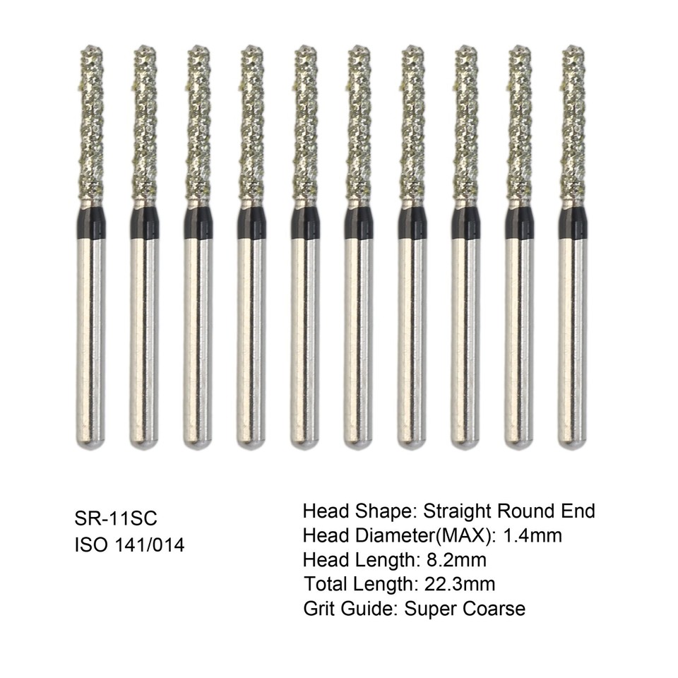 Dental Diamond FG Burs SR-11SC Straight Round End Super Coarse for High ...