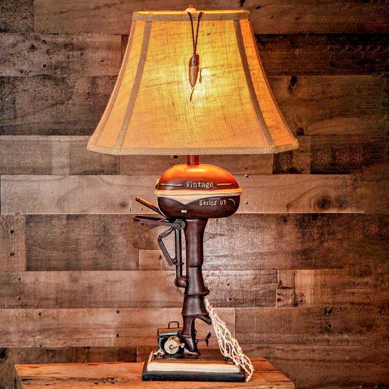 Vintage Style Fishing Boat Outboard Motor Table Lamp Nautical Lake ...