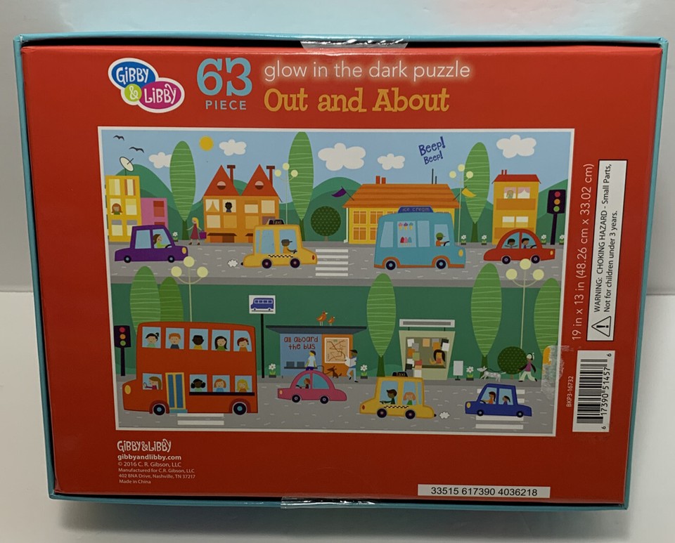 NIB Children's Gibby & Libby Out & About Glow In the Dark Puzzle 63 ...