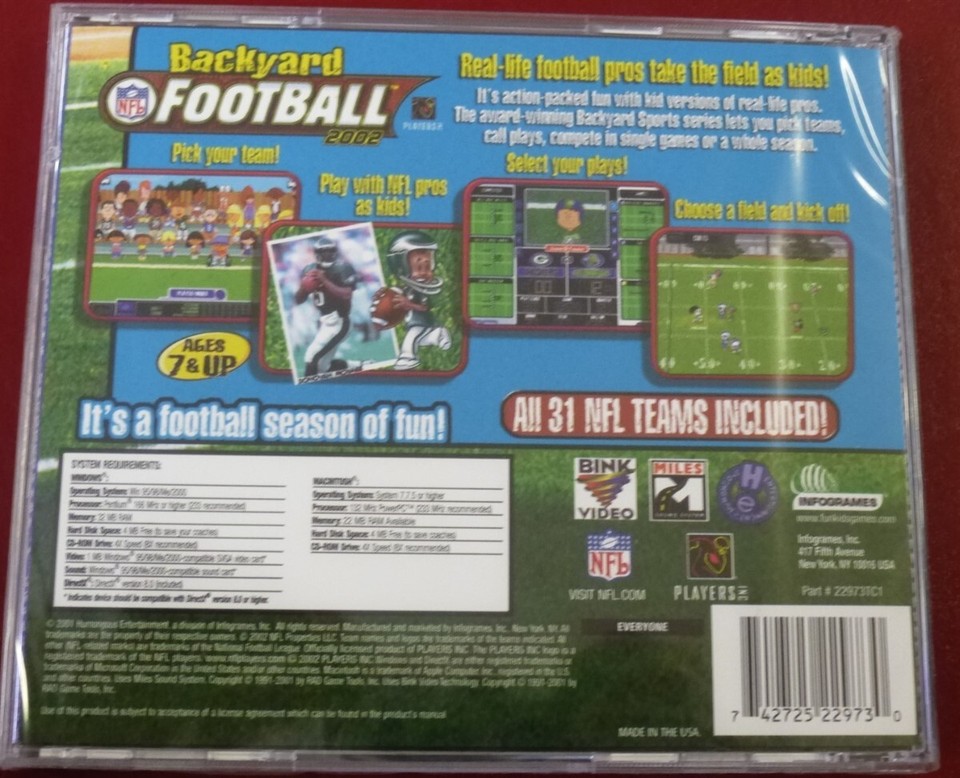Video Game PC Backyard Football 2002 Donovan McNabb NEW SEALED Jewel ...