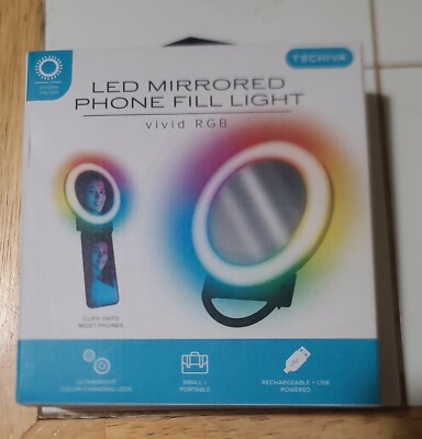 Techiva LED Mirrored Phone Fill Light Vivid RGB Rechargeable Portable ...