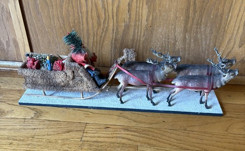 RARE Germany Belsnickle Santa Loofa Sleigh 4 Reindeer Wood Presents ...