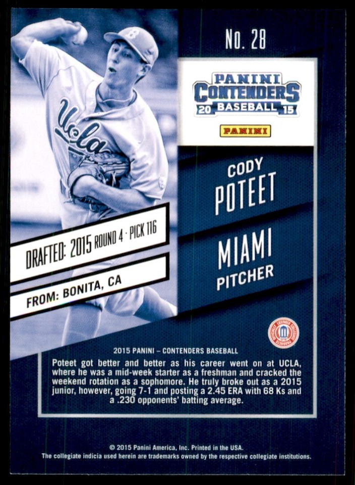 2015 Panini Contenders Cody Poteet Rookie UCLA Bruins #28 MLB Baseball ...