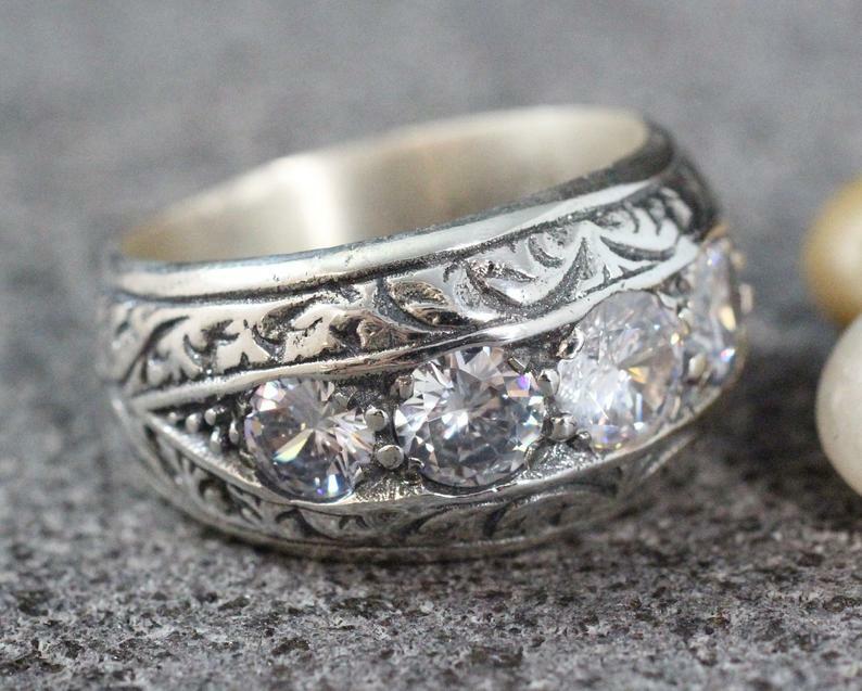 935 Argentium Silver With Round Cut Simulated Shiny Sapphire Fabulous ...