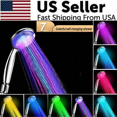 Handheld 7 Color Changing LED Light Water Bath Home Bathroom Shower ...