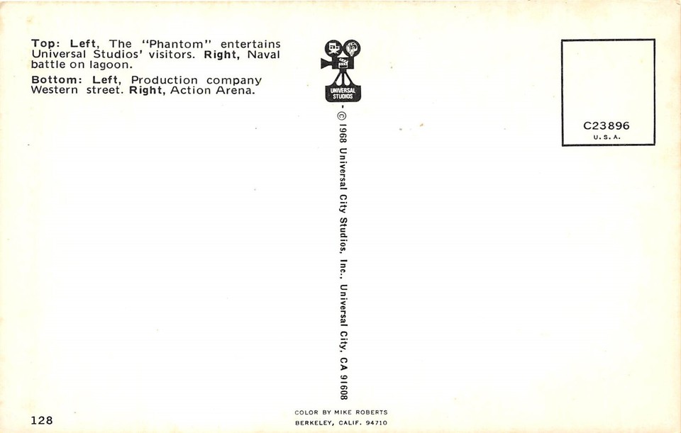 Universal City California 1968 Postcard UNIVERSAL STUDIOS Phantom ...