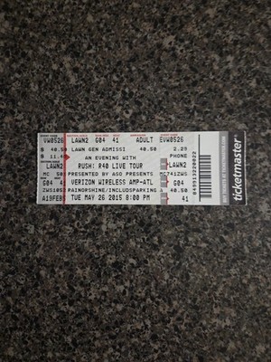 Rush R40 Live Tour Ticket Stub From 05/26/2015 In Atlanta, GA. | eBay