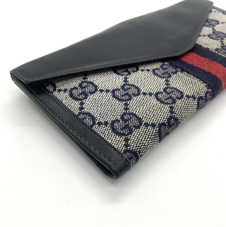 OLD GUCCI Wallet GG Logo PVC Leather Long Bifold Wallet GG Canvas Navy ...
