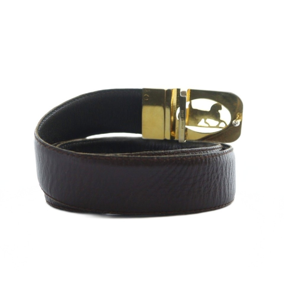 CELINE Leather Belt Carriage Buckle Gold Logo Brown Mens GY04 MQ | eBay