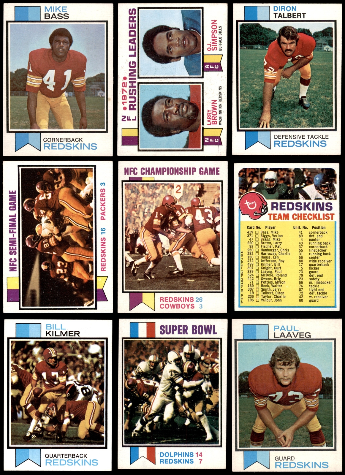 1973 Topps Washington Redskins Team Set 7 - NM | eBay