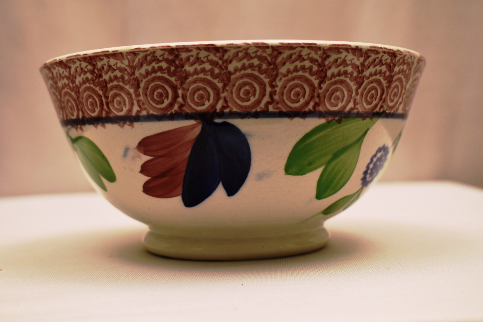 Antique Spatterware Spongware Pottery Bowl Stamped Design Hand Painted ...