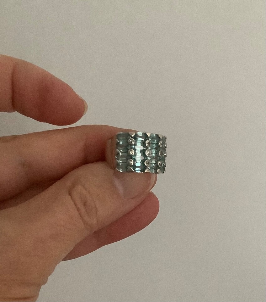 NYCll Chuck Clemency Sterling Silver 4 Row Genuine Blue Zircon Band ...