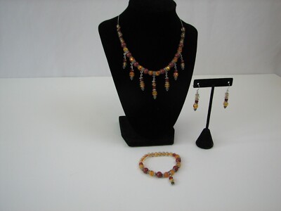GEMSTONE CASCADE NECKLACE RED OPAQUE CRYSTAL & GLASS BEADS SET | eBay