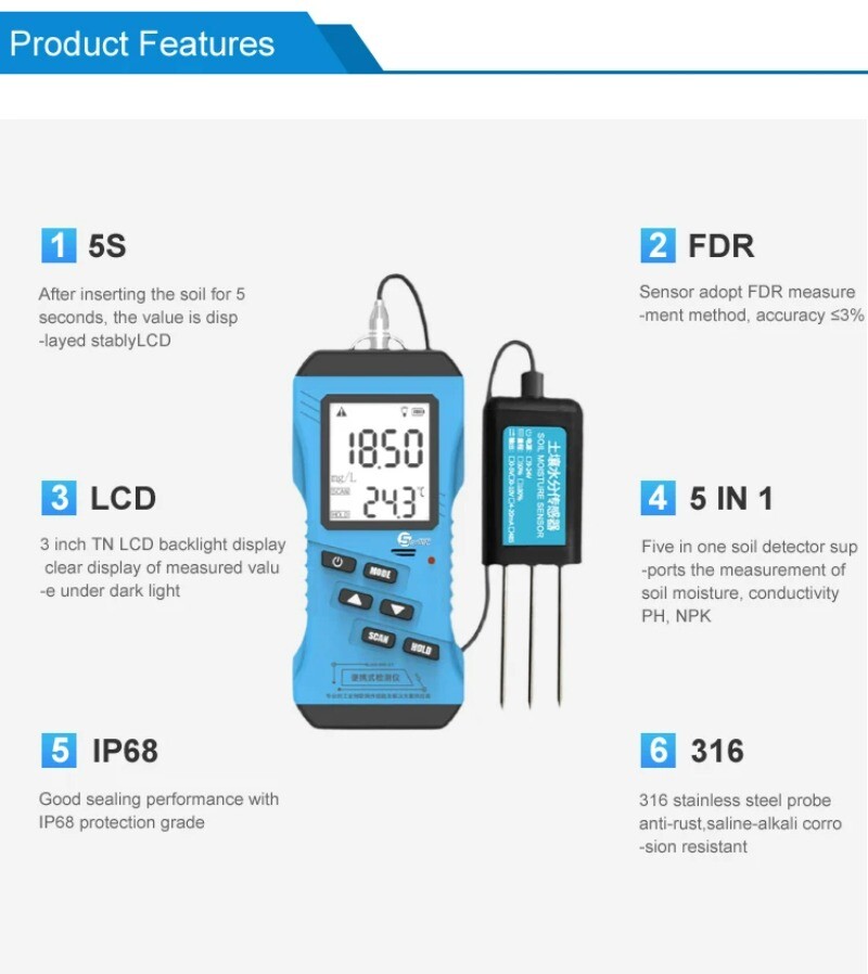 Portable Soil Analyzer 5 in 1 Soil Testing Equipment Agriculture NPK ...
