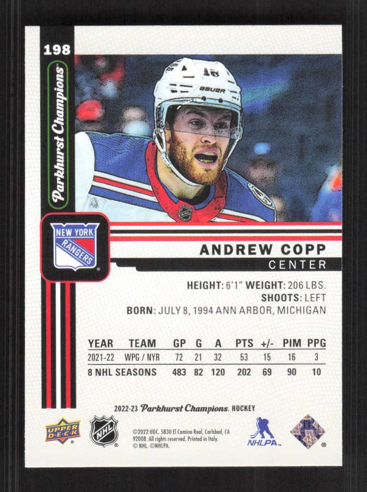 Andrew Copp 2022-23 Parkhurst Champions New York Rangers #198 | eBay