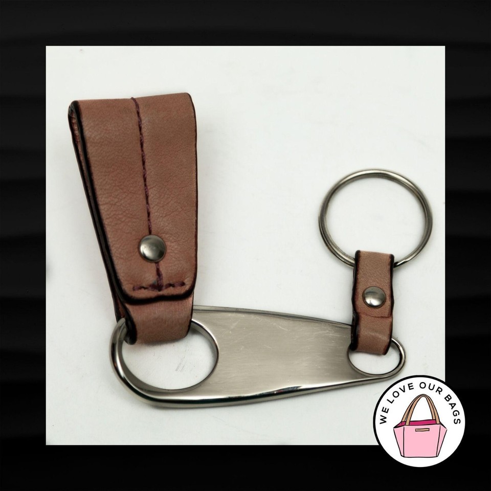 B. MAKOWSKY SILVER NICKEL TAN/PINK LEATHER SPLIT KEYRING FOB BAG CHARM ...