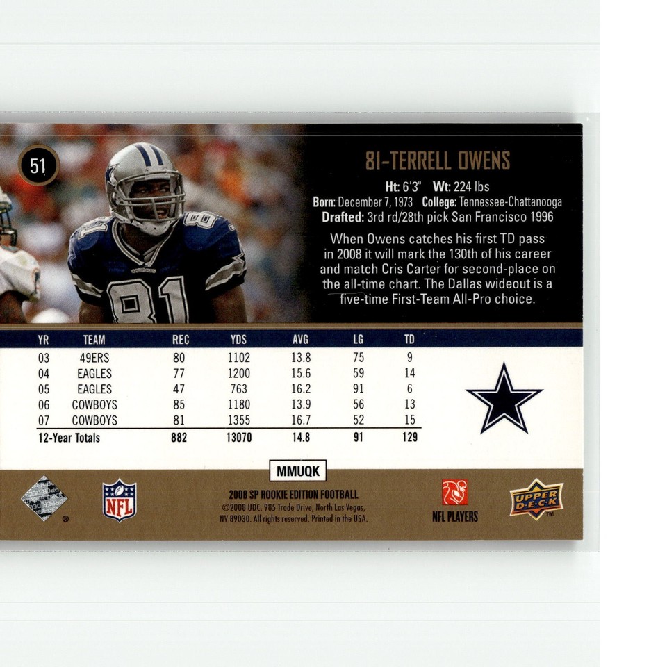 Terrell Owens 2008 SP Rookie Edition Card #51 NFL Dallas Cowboys | eBay
