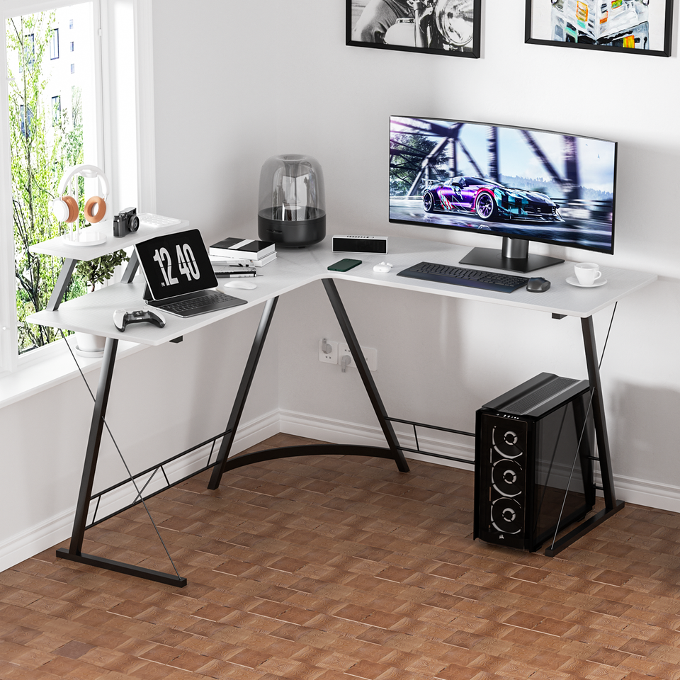 50"L-Shaped Computer Corner Desk Office Workstation Laptop Table w ...