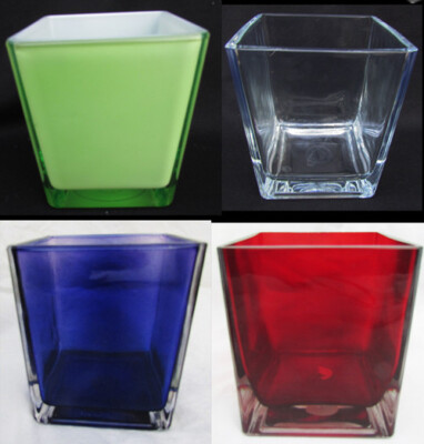 Teleflora cube vase choice blue, lime green & white, red or clear glass ...
