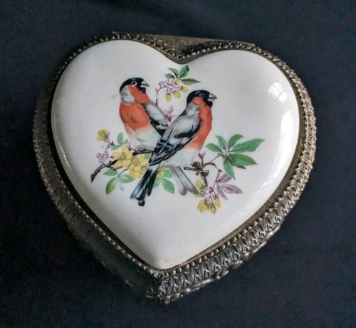 Vintage Bunting Bird Heart Shaped Trinket & Music Box Bird Lover ...