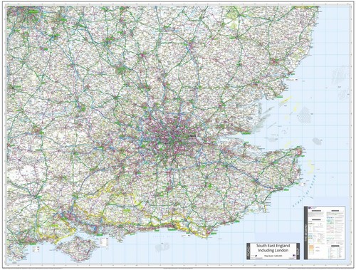 Ordnance Survey WALL Map of South East England incl London. LAMINATED ...