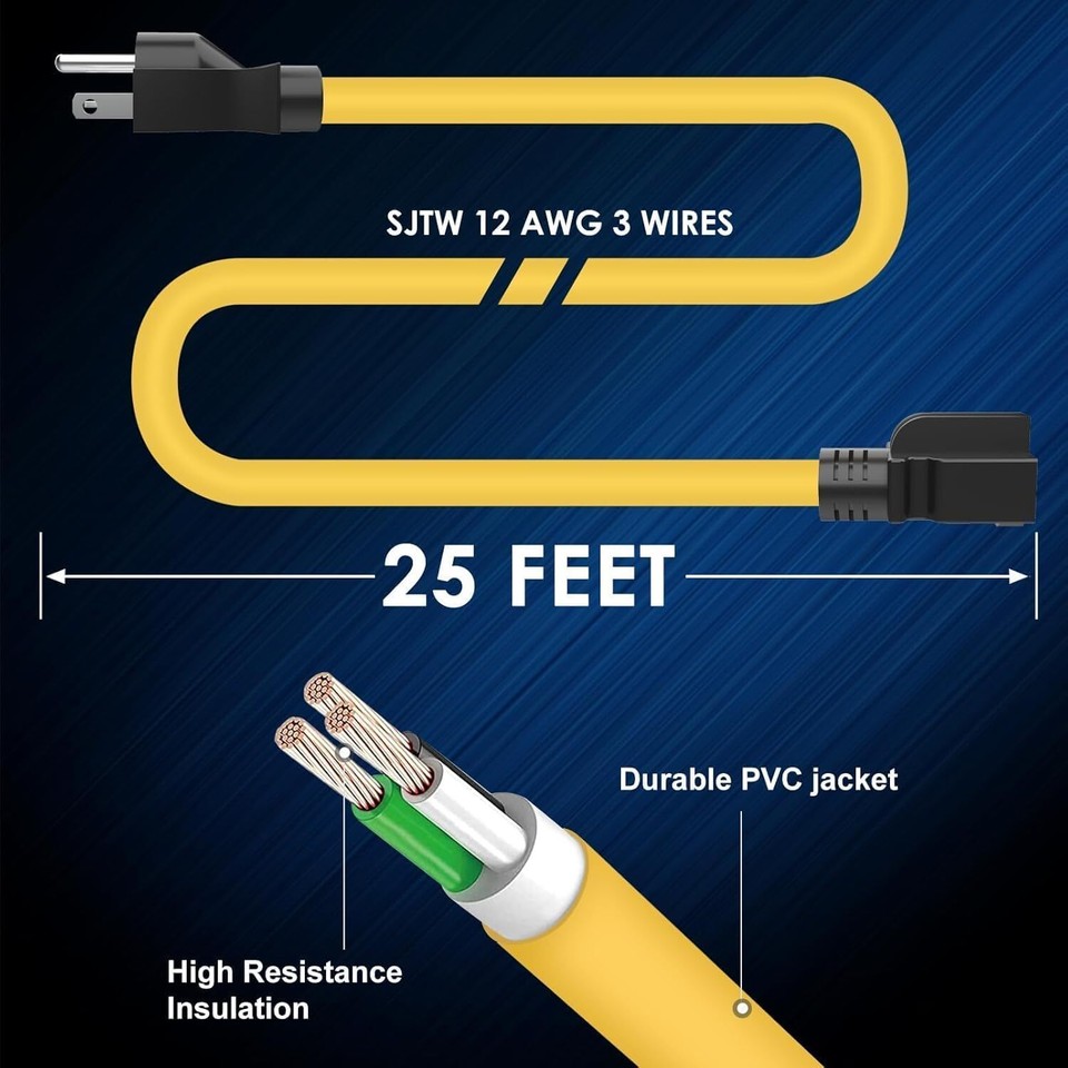Heavy Duty 220 Volts 20 Amp 25FT Extension Cord 6-20P to 6-20R Level 2 ...