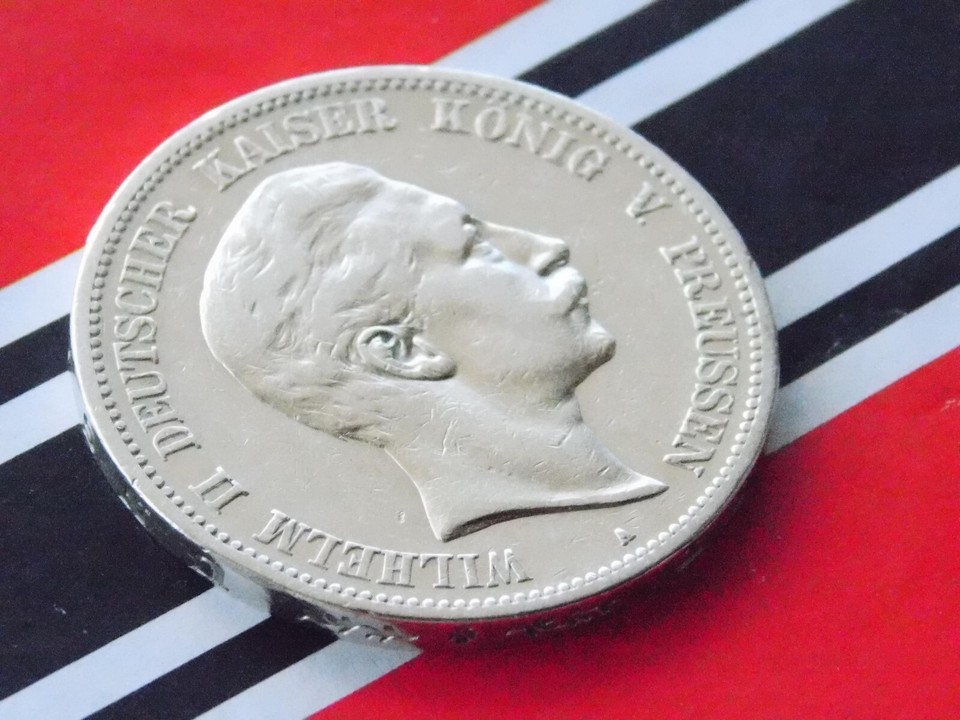GERMAN 5 Mark 1891 A PRUSSIA EMPIRE KAISER WILHELM II. 90% Silver Coin ...
