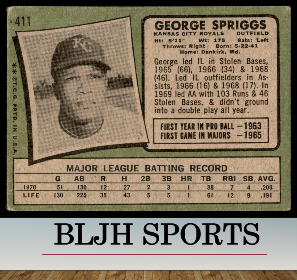 1971 Topps #411 George Spriggs Kansas City Royals (see pics) | eBay