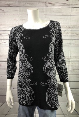 NWT RUBY RD WOMAN Black Sweater Gold Shimmer Design Size Large | eBay