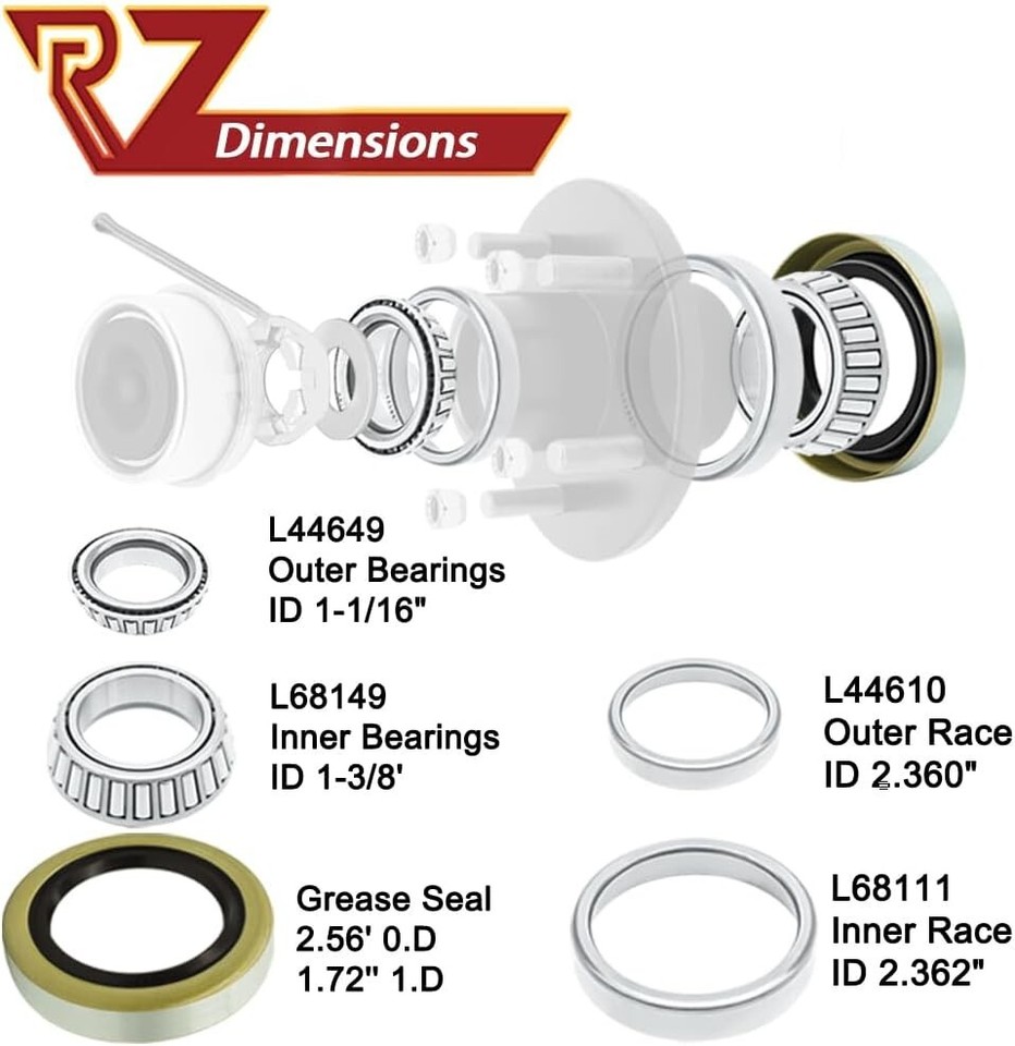 2 Sets Trailer Hub Wheel Bearings kit for 3500 lbs Axle L44649 L68149 ...