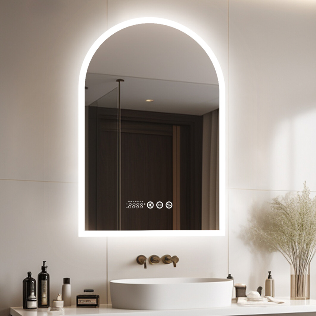 Elegant Arch top LED Bathroom Mirror Antifog Wall Mounted with Timer ...