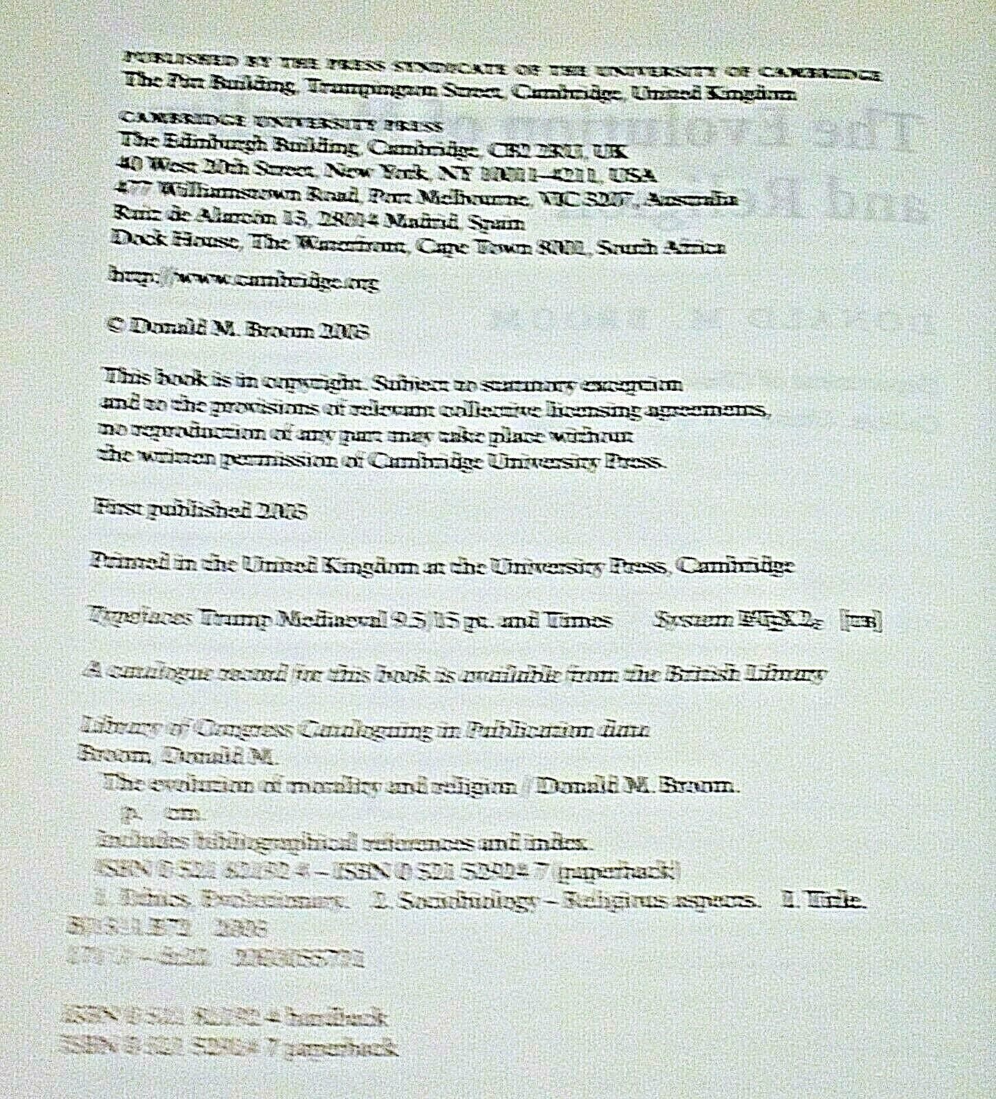 The Evolution of Morality and Religion by Donald M. Broom (2003) Free ...