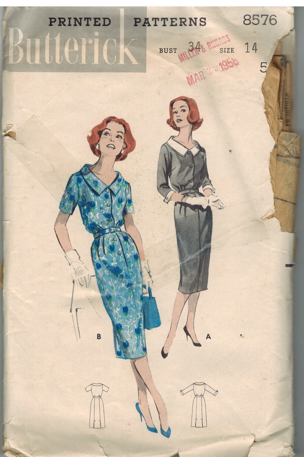 8576 Vintage Butterick SEWING Pattern Misses Scoop Neck Spectator Dress ...
