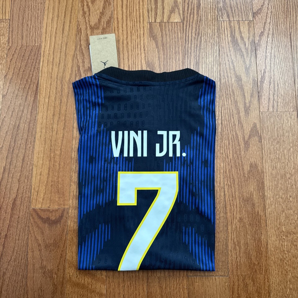 Brazil Away Blue Soccer Jersey PLAYER VERSION Vini Jr #7 World Cup 2026 ...