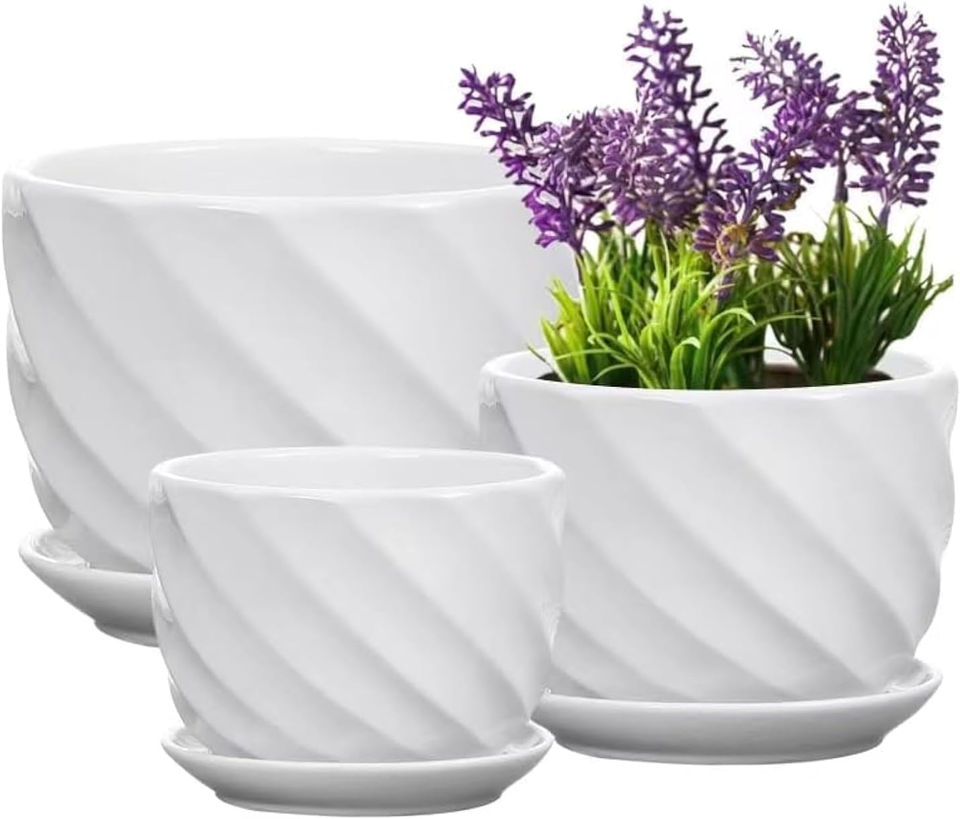 Set of 3 Ceramic Plant Pot - Flower Plant Pots Indoor with Saucers ...