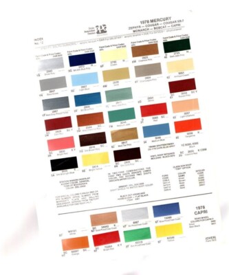 1978 Mercury COLOR CHIP SAMPLE CHART Brochure:CAPRI/COUGAR/BOBCAT ...