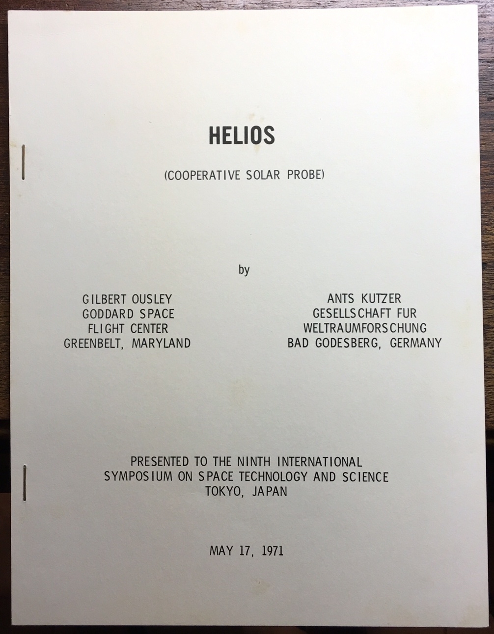 HELIOS / SOLAR PROBE BOOKLET MAY 17th 1971 SYMPOSIUM / CONFERENCE TOKYO ...